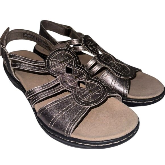 Clarks | Shoes | Clarks Leisa Janna Pewter Metallic 47664 Strappy ...